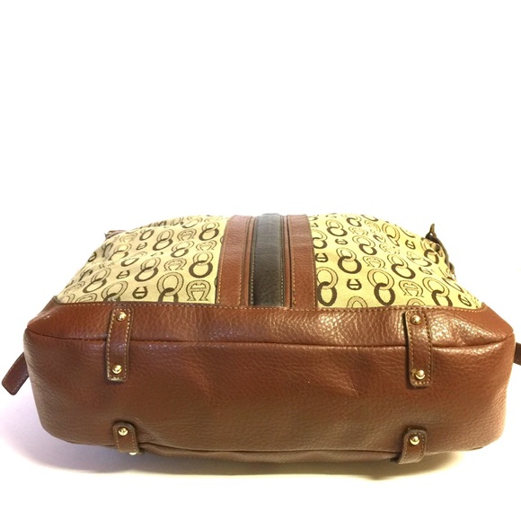 Etienne Aigner | Bags | Aigner Signature Canvas Leather Large Zip Tote ...